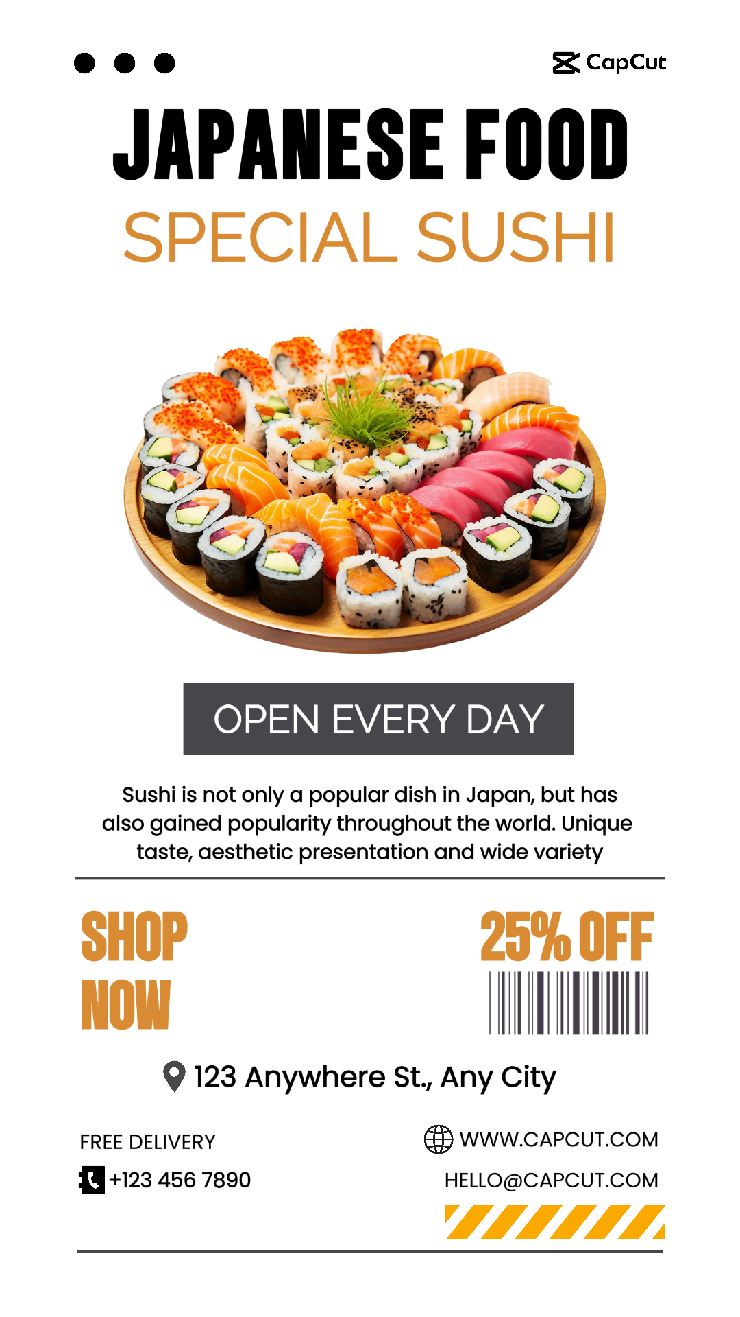 Sushi food menu with chocolate theme editable for Instagram Stories ...